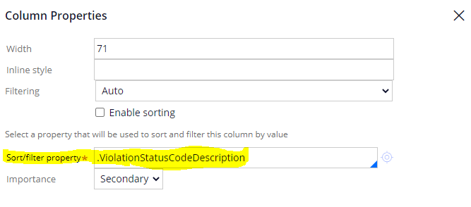Allowing descriptions for filter values of column properties using dropdowns | Support Center
